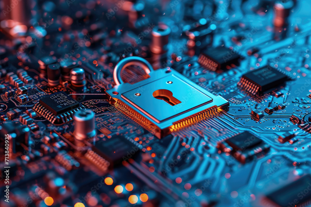Computer security concept motherboard lock pcb Stock Illustration ...