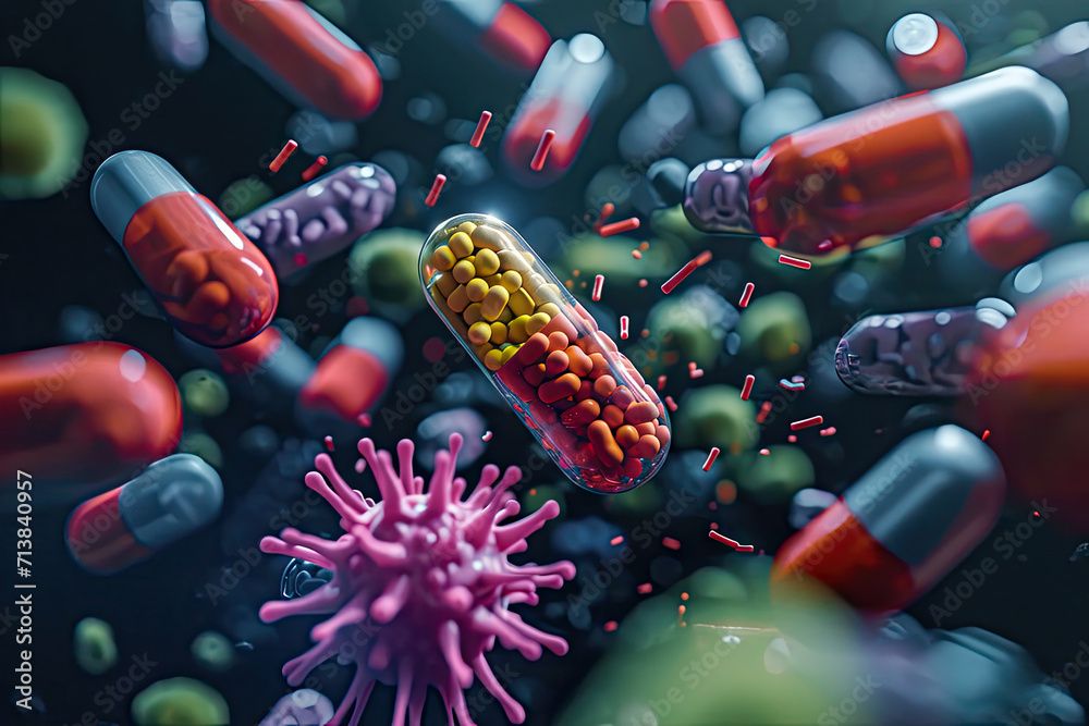 Conceptual illustration of antibiotic resistance virus microbiology ...