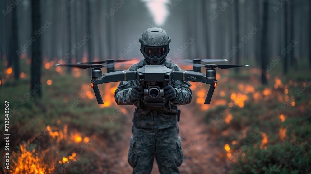 Focused Soldier Operating FPV Drone Tactical Coordination in Modern ...