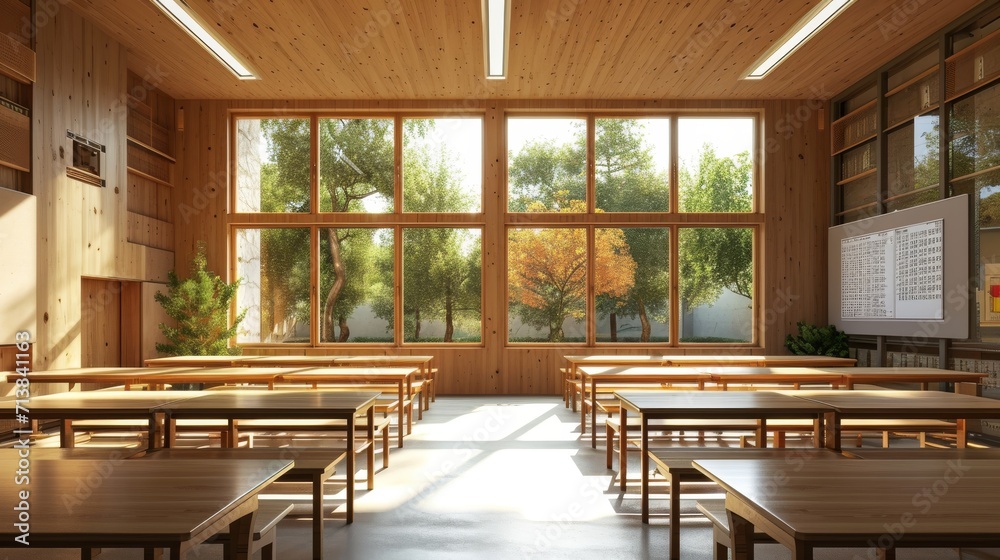 Contemporary wooden classroom interior, Modern classroom Stock ...