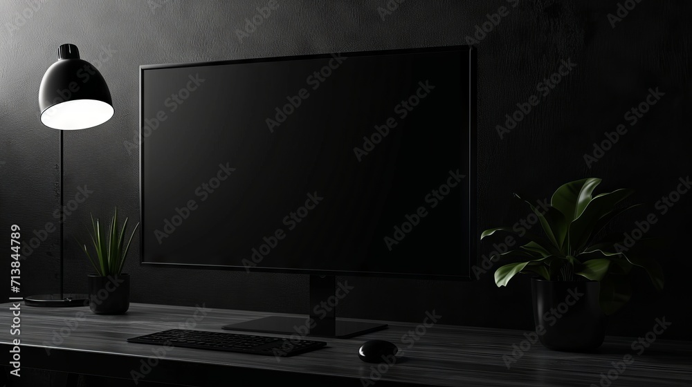 Mockup, computer monitor on top of a modern and clean desk Stock Photo ...