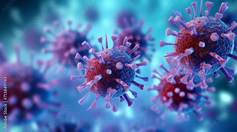 3D illustration Virus under microscope, antibodies and viral infection ...