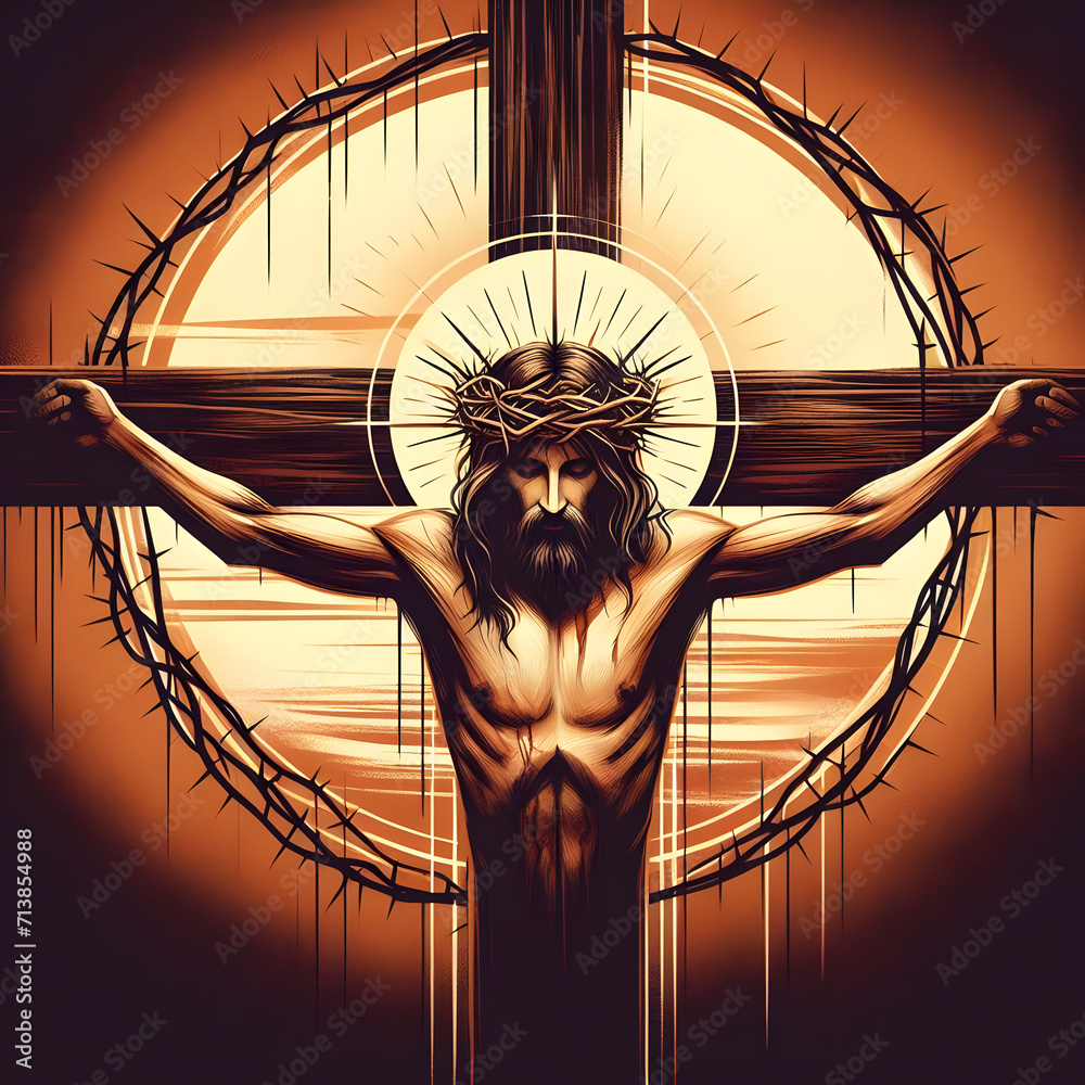 Crucified Jesus on cross. Concept of suffering from human sins. Stock ...