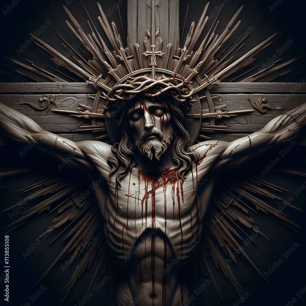 Crucified Jesus on cross. Concept of suffering from human sins. Stock ...