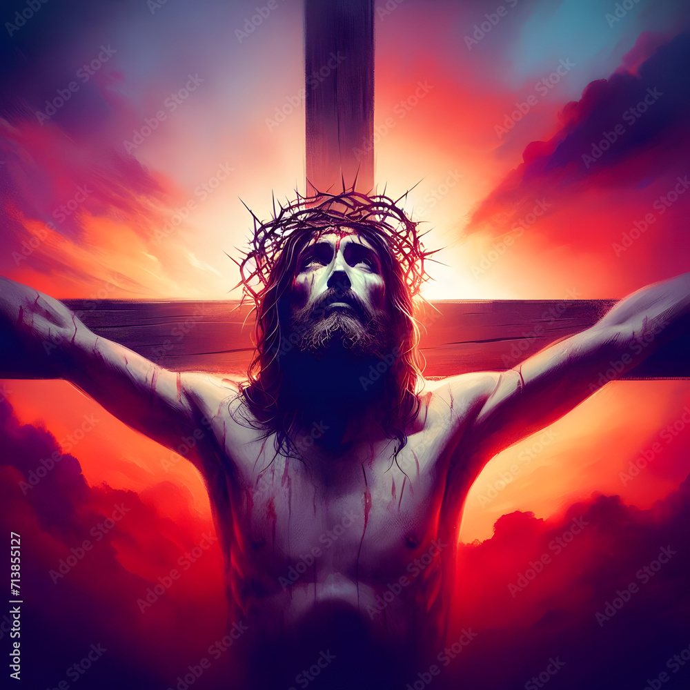 Crucified Jesus on cross. Concept of suffering from human sins. Stock ...