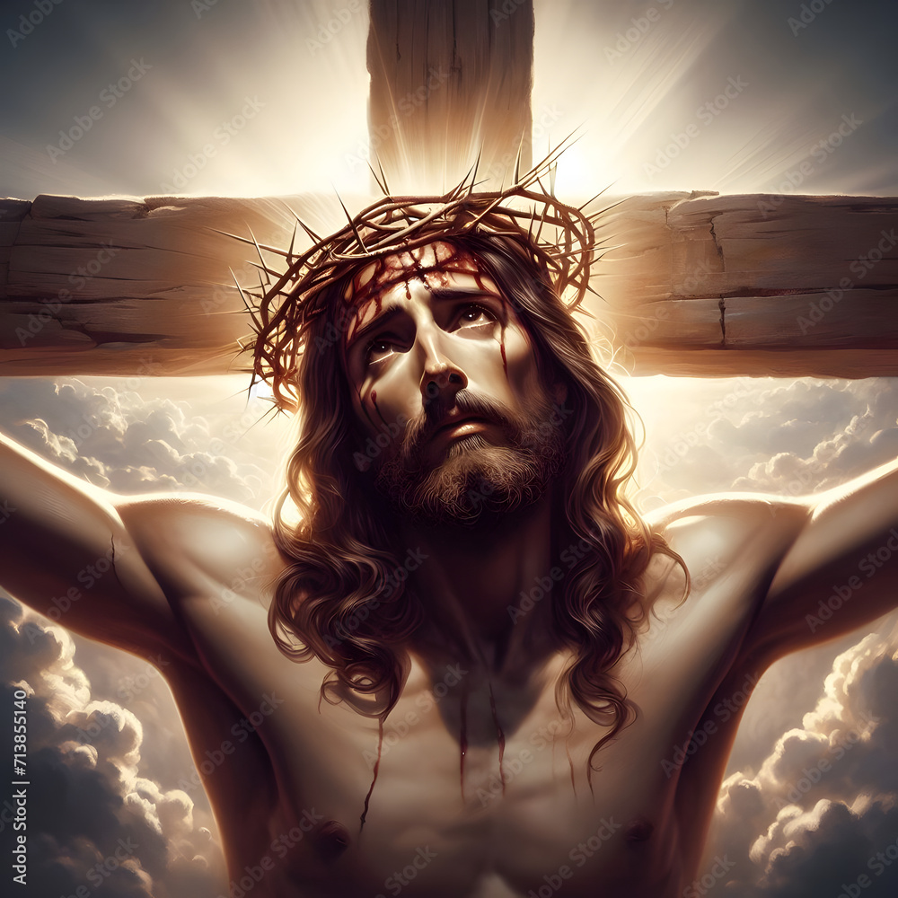 Crucified Jesus on cross. Concept of suffering from human sins. Stock ...