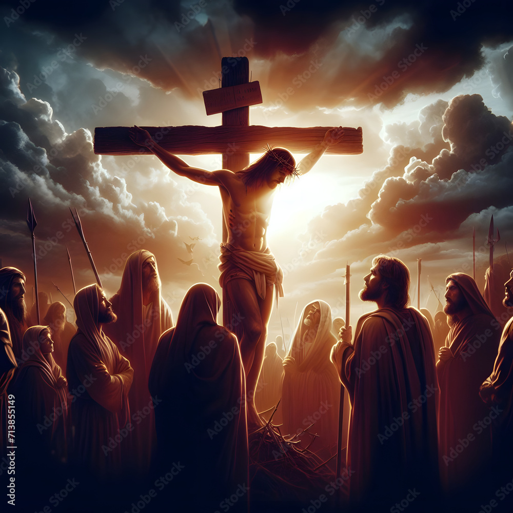 Crucified Jesus on cross. Concept of suffering from human sins. Stock ...