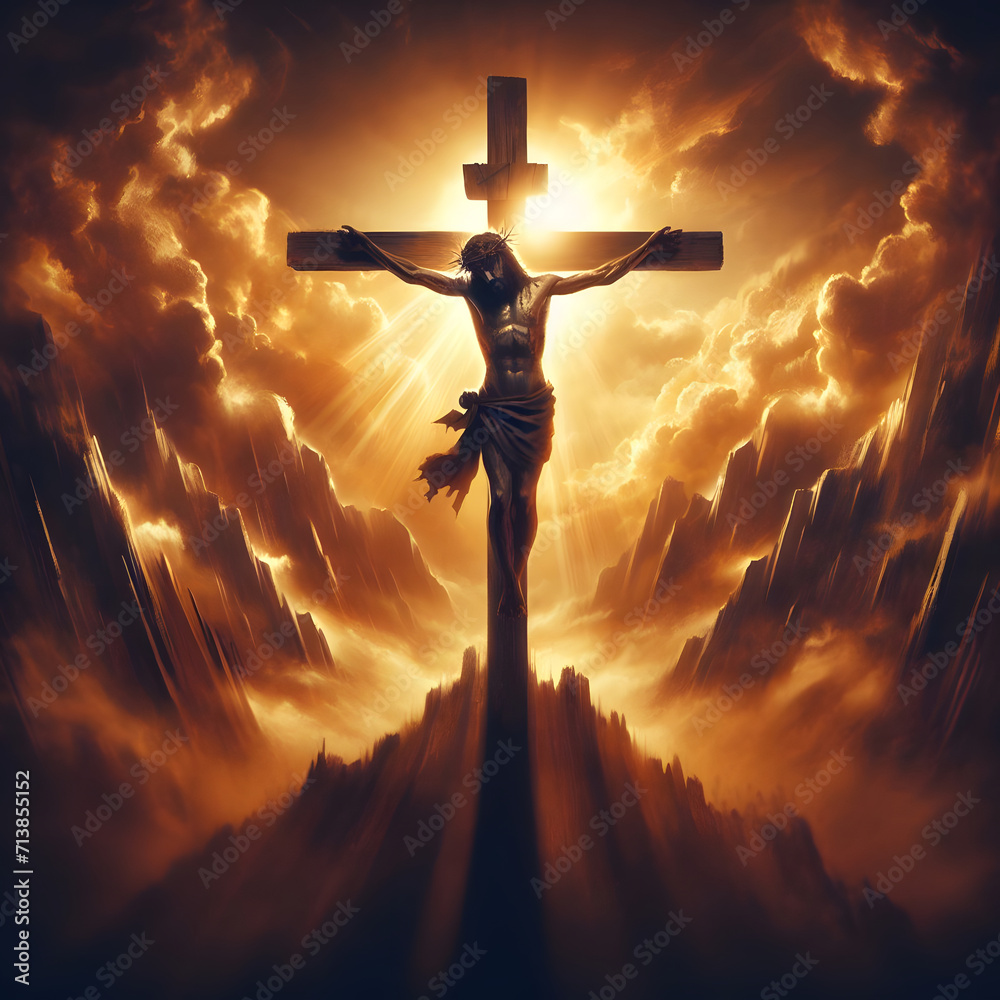 Crucified Jesus on cross. Concept of suffering from human sins. Stock ...