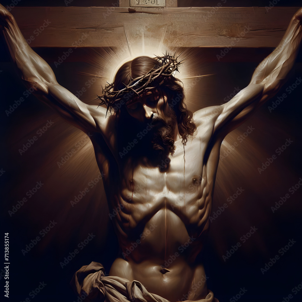 Crucified Jesus on cross. Concept of suffering from human sins. Stock ...