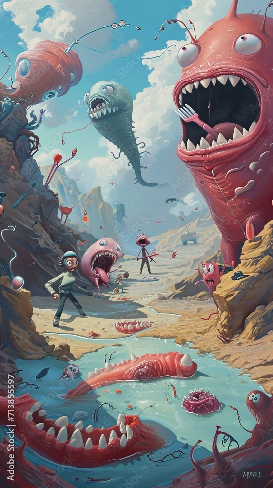 A playful depiction of cartoon 'cavity monsters' being chased away by ...