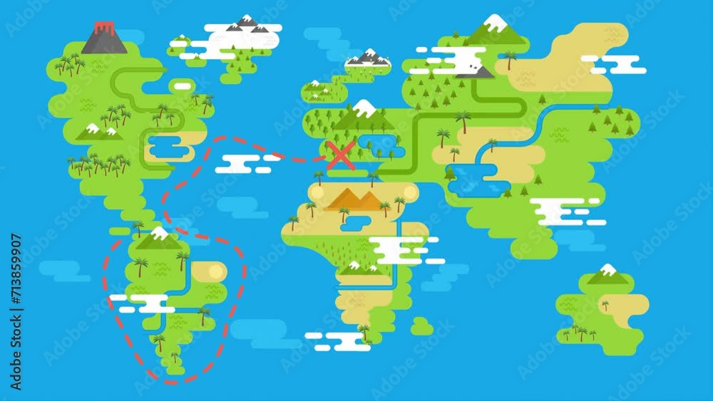 2D Animation of Animated Airplane Route On World Map With Airplane ...