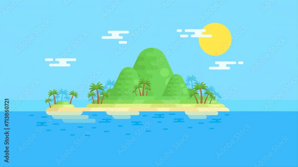 Vidéo Stock 2D Animated Static Scene Of Green Island With Trees ...