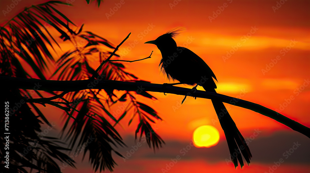 In sunset's glow, a graceful bird dances, its silhouette an emblem of ...
