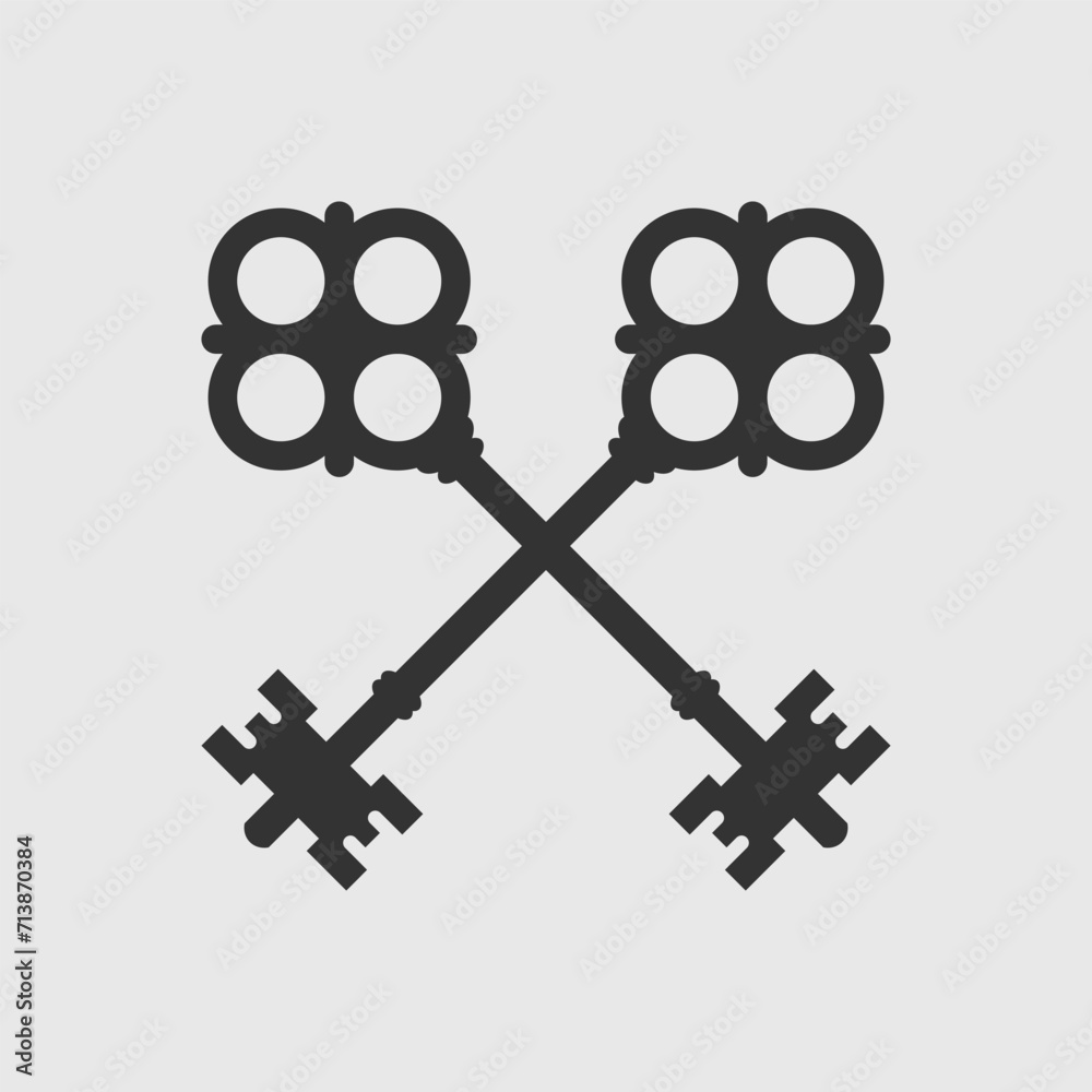 Two crossed keys graphic icon. Ancient keys isolated sign on white ...