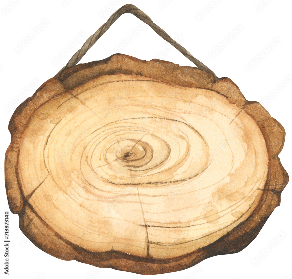 Wooden signboard. Tree trunk cross section. Hand painted wooden texture ...