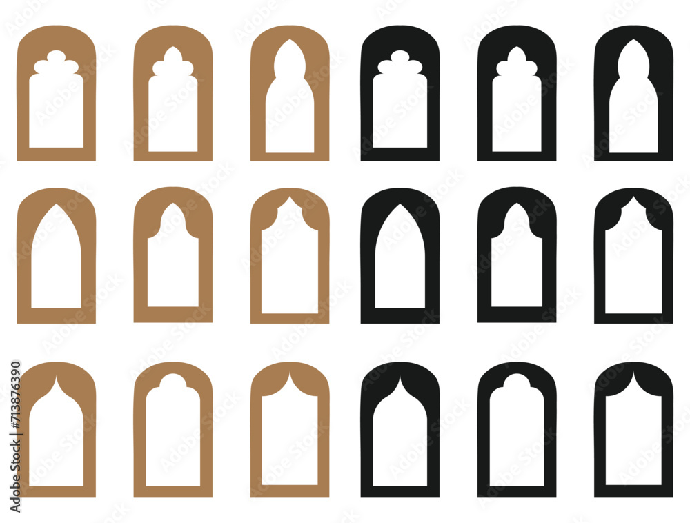 Islamic door and arc window silhouette. Arabic arch with arabic door ...