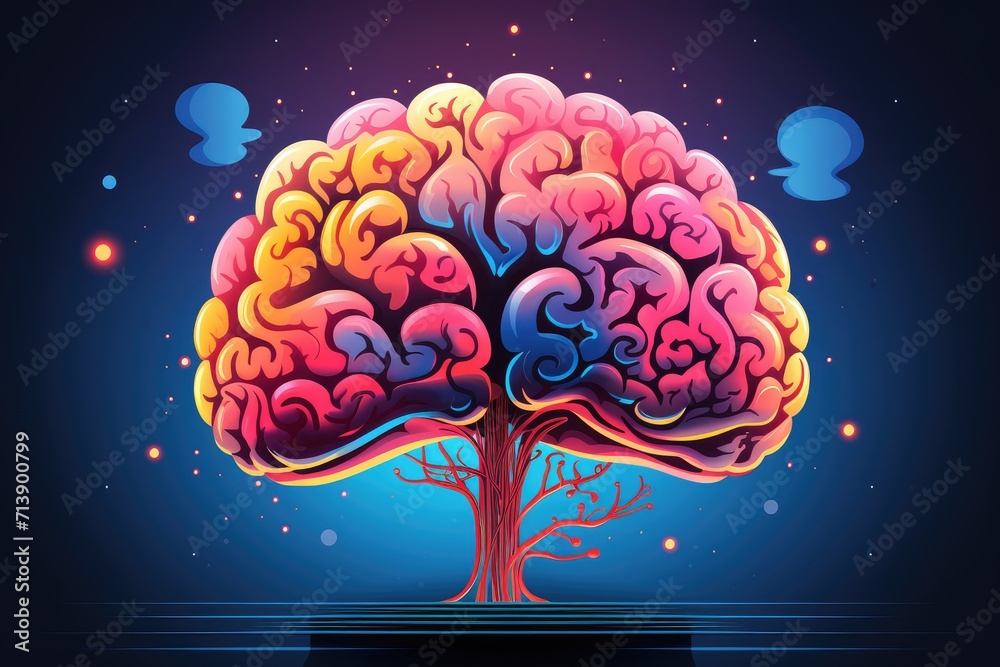 3D Vector illustration human brain and mind tree organic growth of ...