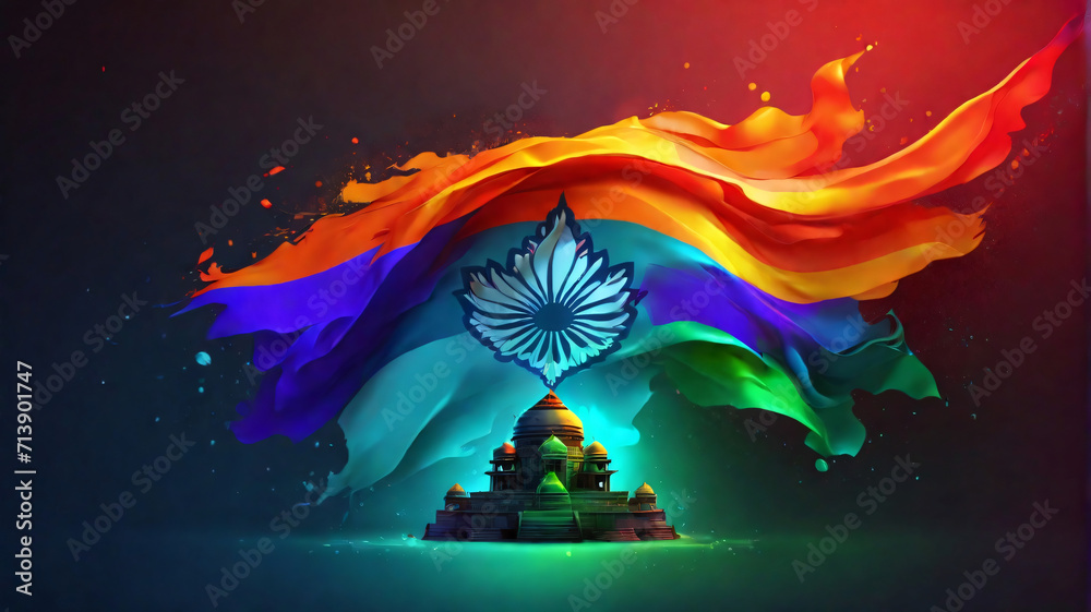 Fantasy Illustration of Indian Tri Color Flag and Temple Stock ...