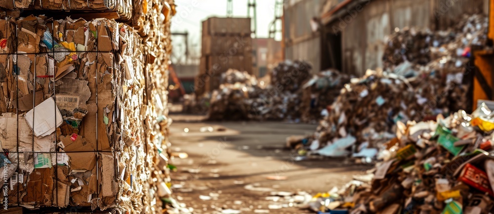 Amidst a bustling city street, a towering heap of discarded debris ...