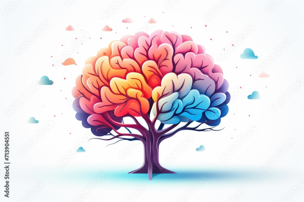 3D brain icon vector space illustration, cognitive science, educational ...