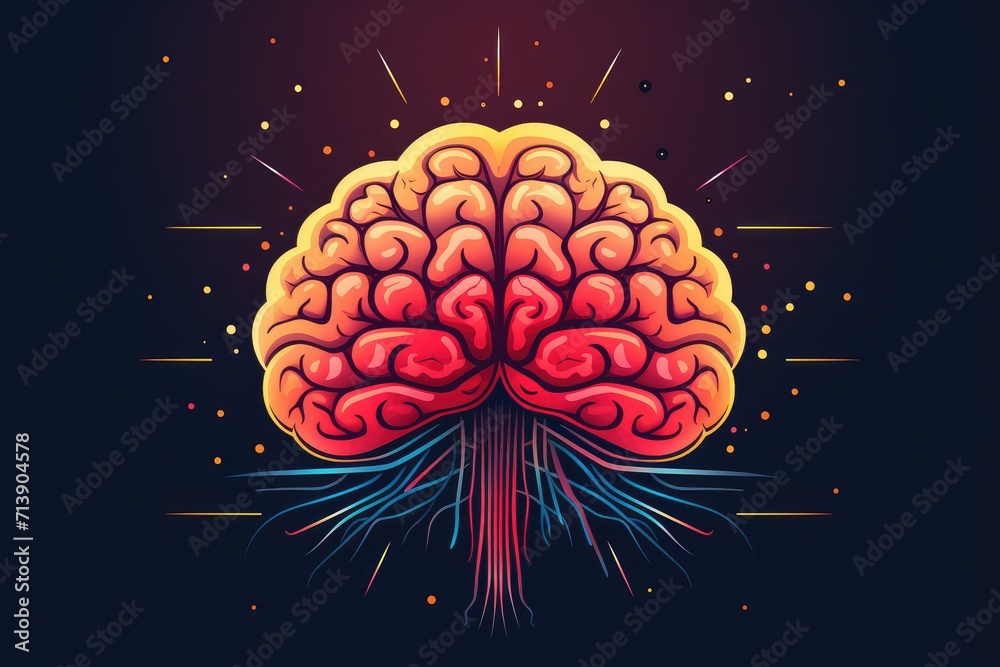 3D brain icon vector space illustration, cognitive science, educational ...