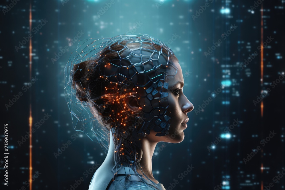 Human Brain Medtech, AI models Head cyborg technology imaging ...