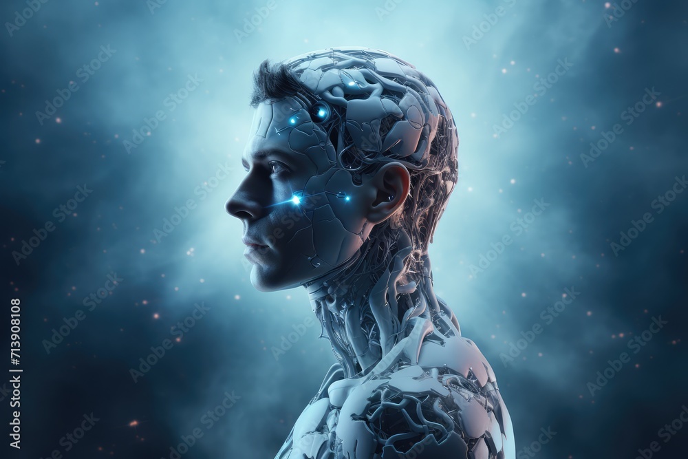 Human Brain Medtech, AI models Head cyborg technology imaging ...