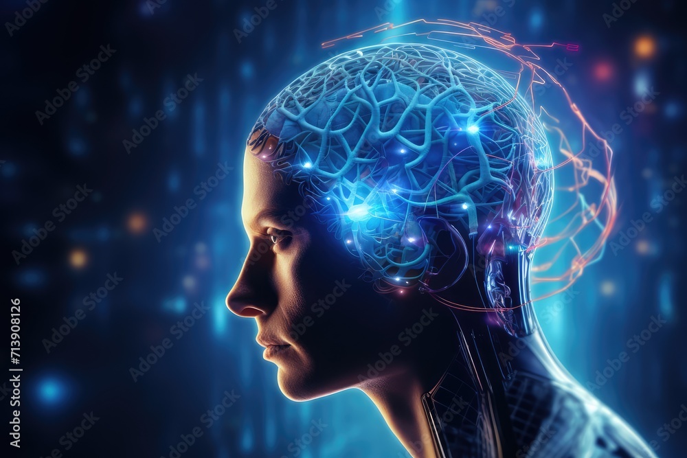 Human Brain Medtech, AI models Head cyborg technology imaging ...