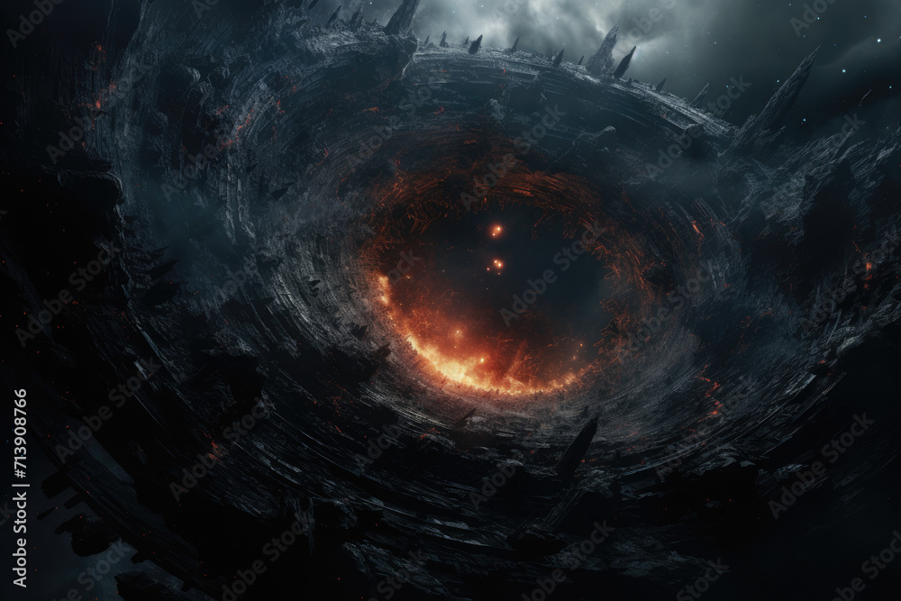 Energy gate to parallel universes, space and time themed abstract black ...