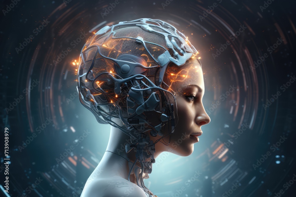 Human Brain Medtech, AI models Head cyborg technology imaging ...