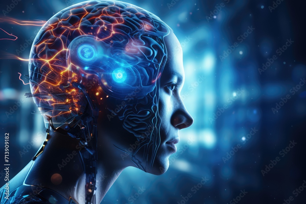 Human Brain Medtech, AI models Head cyborg technology imaging ...