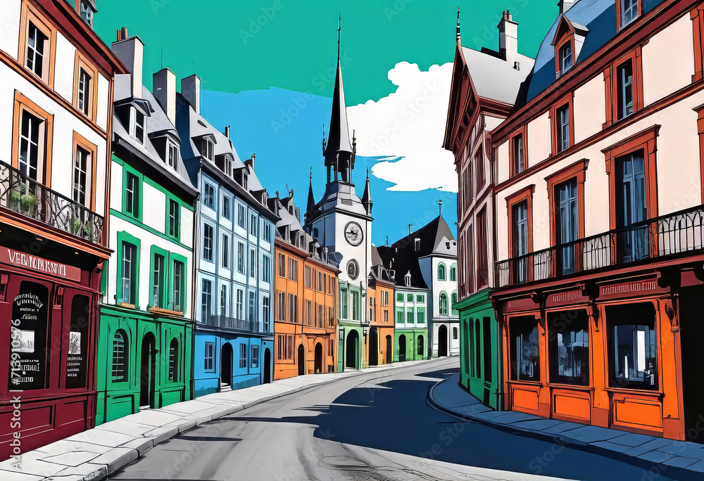 Vector illustration of old streets, beautiful city landmarks of the ...