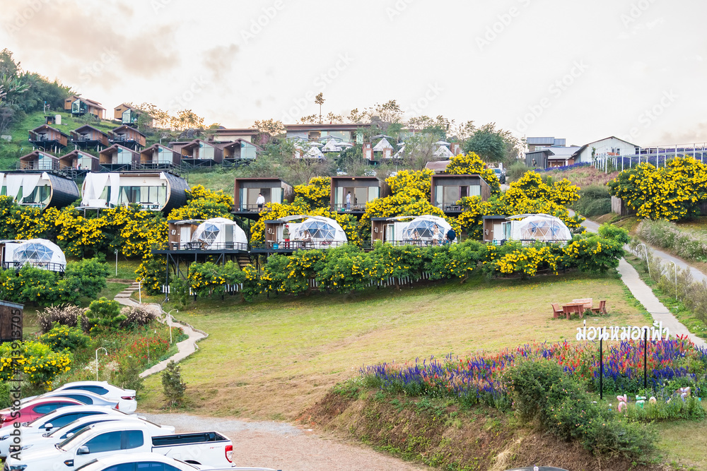 Chiang Mai, Thailand - January,05, 2024: Geodesic dome Tents and ...