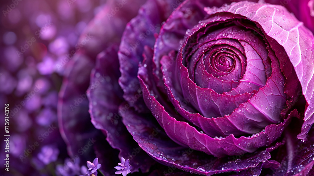 An image capturing the abstract beauty of a red cabbage cross-section ...
