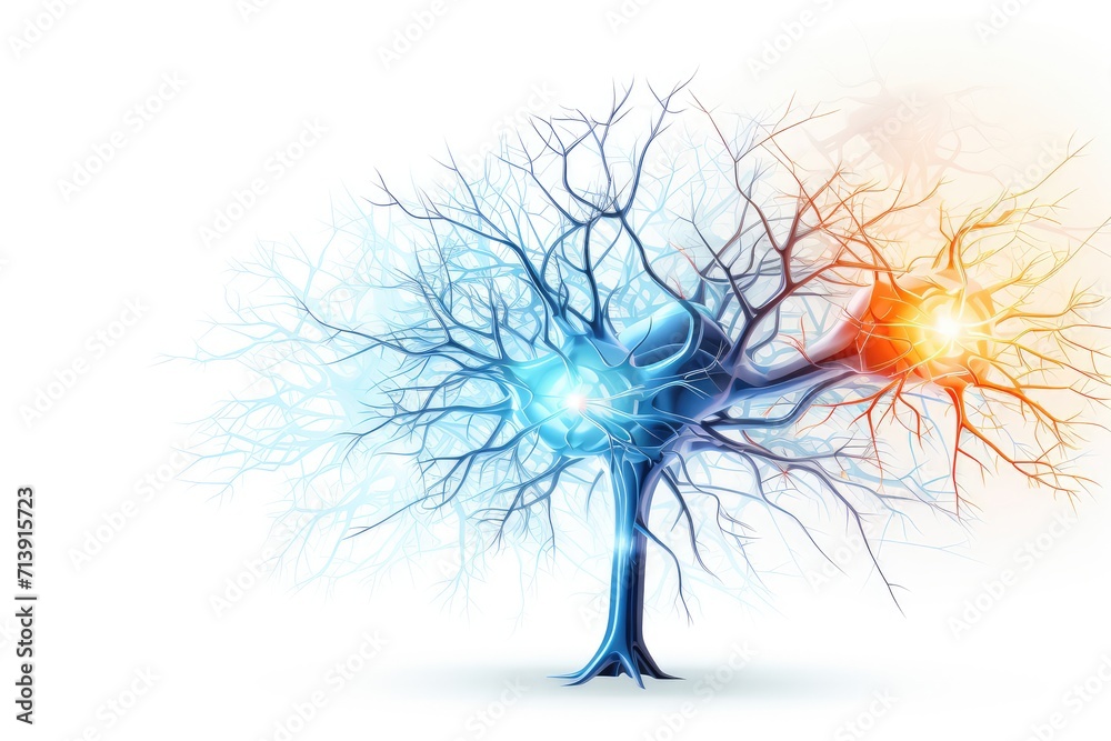 Vibrant Colored motley medical vector human mind energy lightning brain tree neurons ...