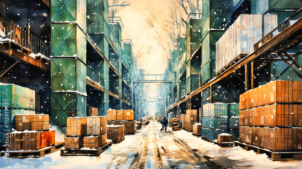 Explore the organized chaos of an industrial warehouse during winter ...