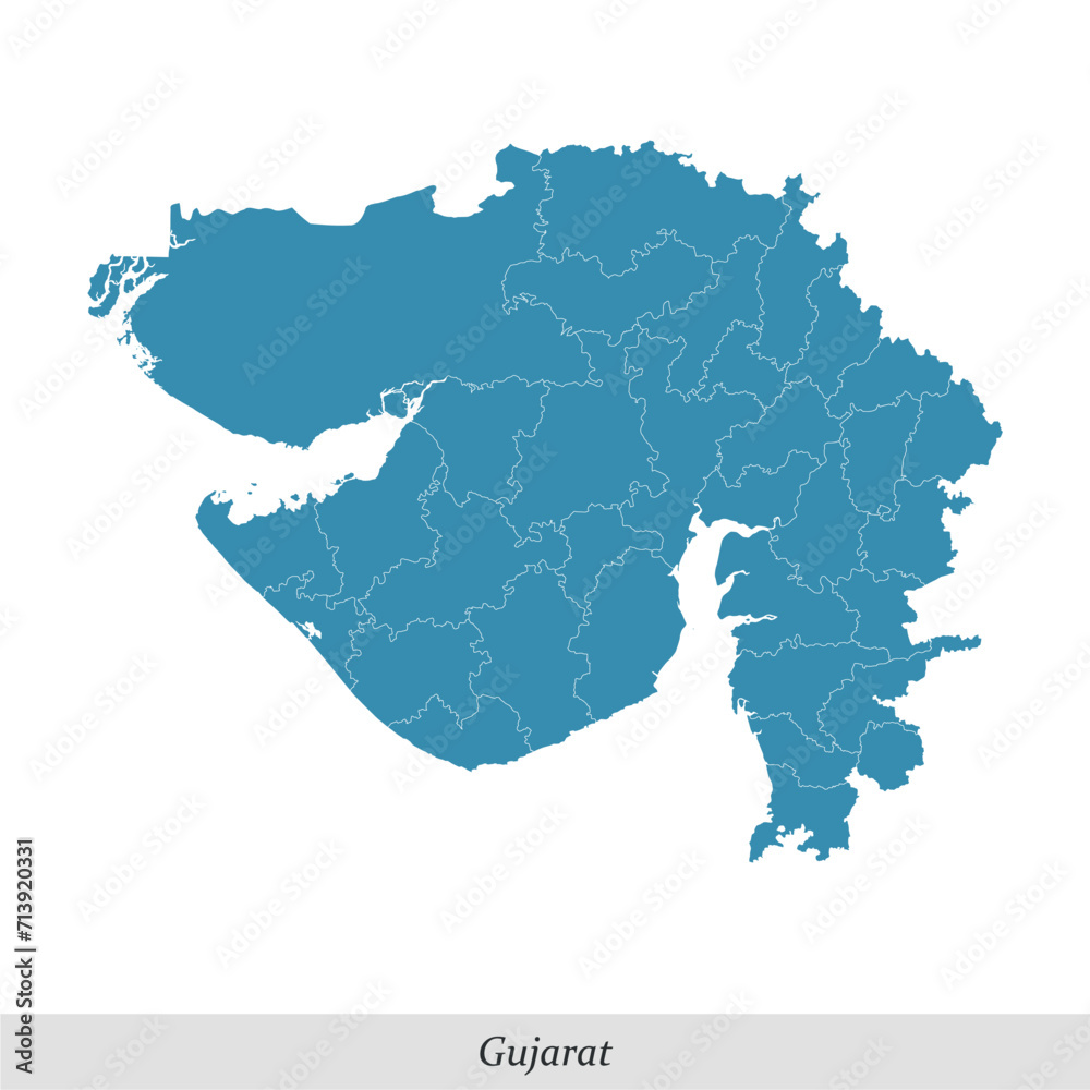 map of Gujarat is a state of India with districts Stock Vector | Adobe ...