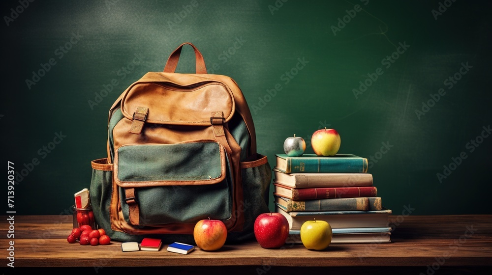 Vintage-inspired depiction of a school bag overflowing with books and ...