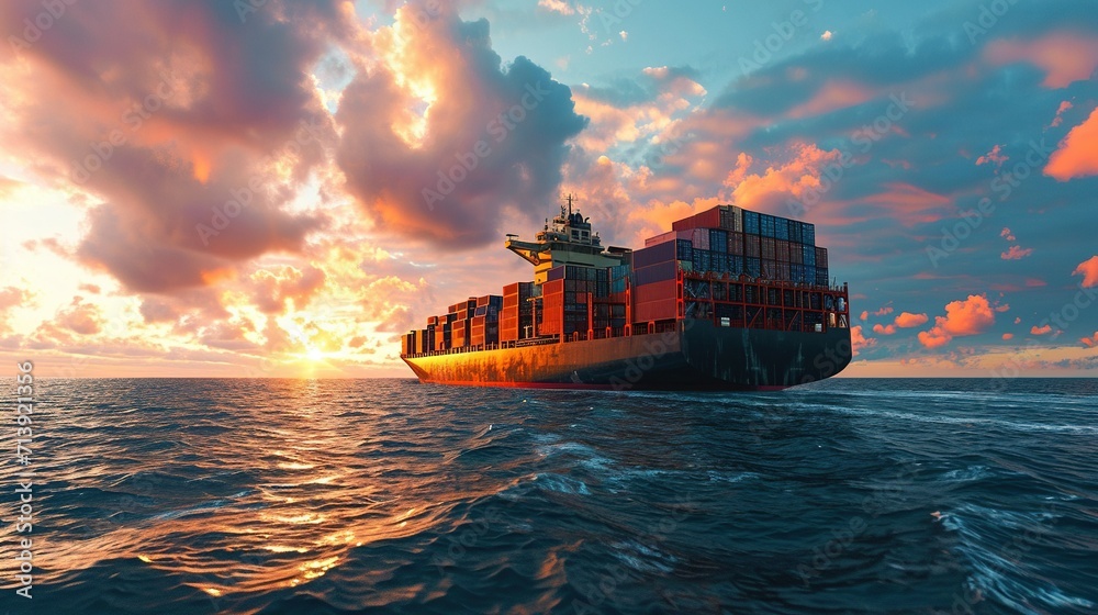 Cargo ship sailing at sea, logistics by sea. Created with Generative Ai ...