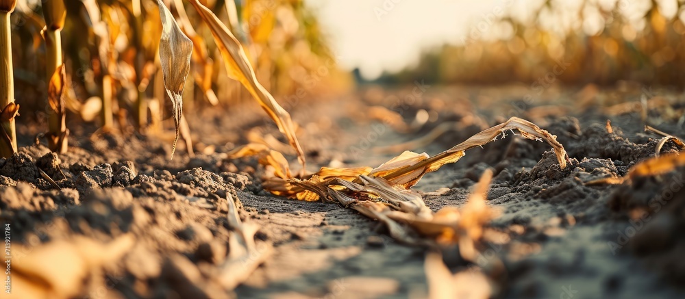 Drought agriculture fields at the end of season corn crop drying and ...