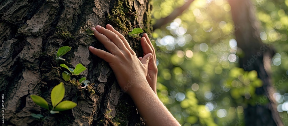 Environmentally friendly concept Symbolic tree made of green leaves and ...