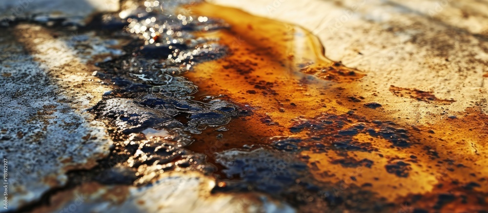 engine oil leakage on concrete floor Black engine oil on concrete floor ...