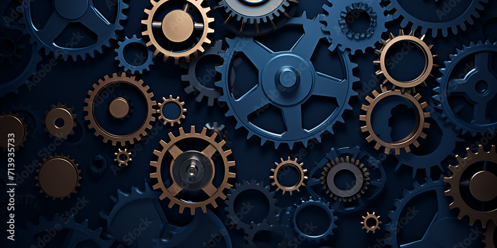 Digital gear wheels on circuit board High technology engineering A ...