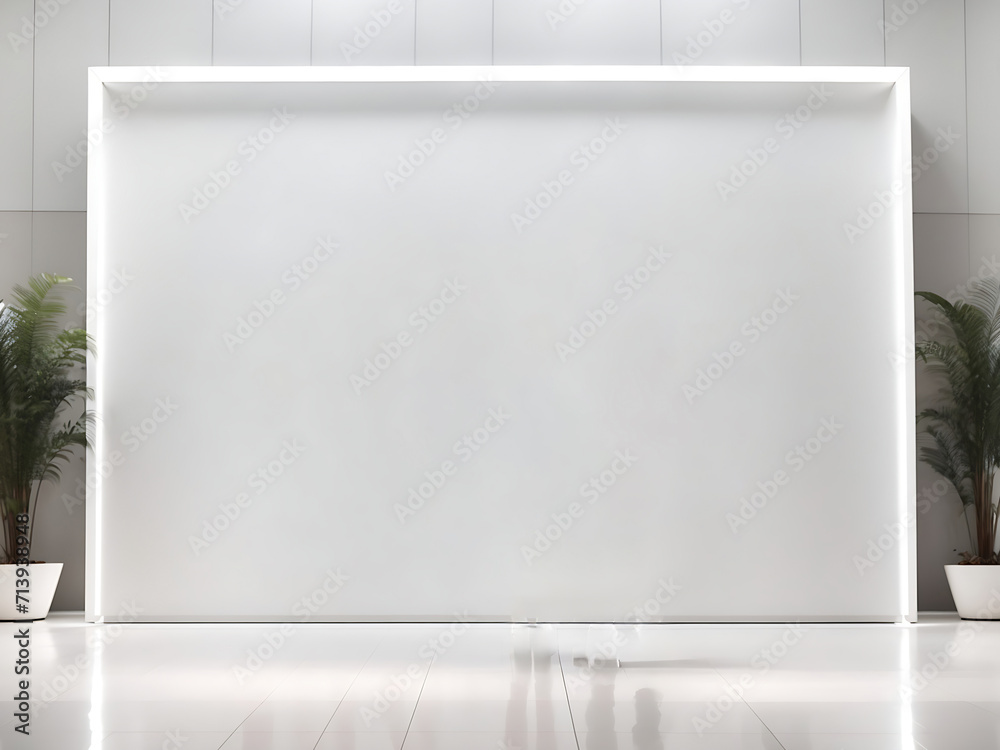 Front of a big white mockup blank screen at a shopping mall or centre ...