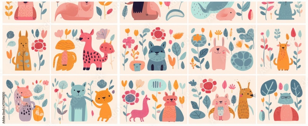 Baby posters collection. Baby animals pattern. illustration with cute ...