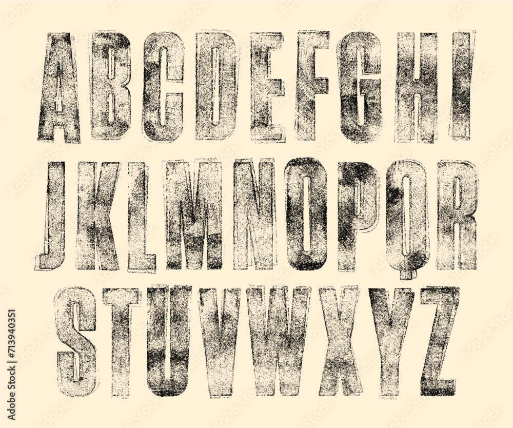 Mis-printed, Faded and worn ink texture font. Highly detailed hand ...