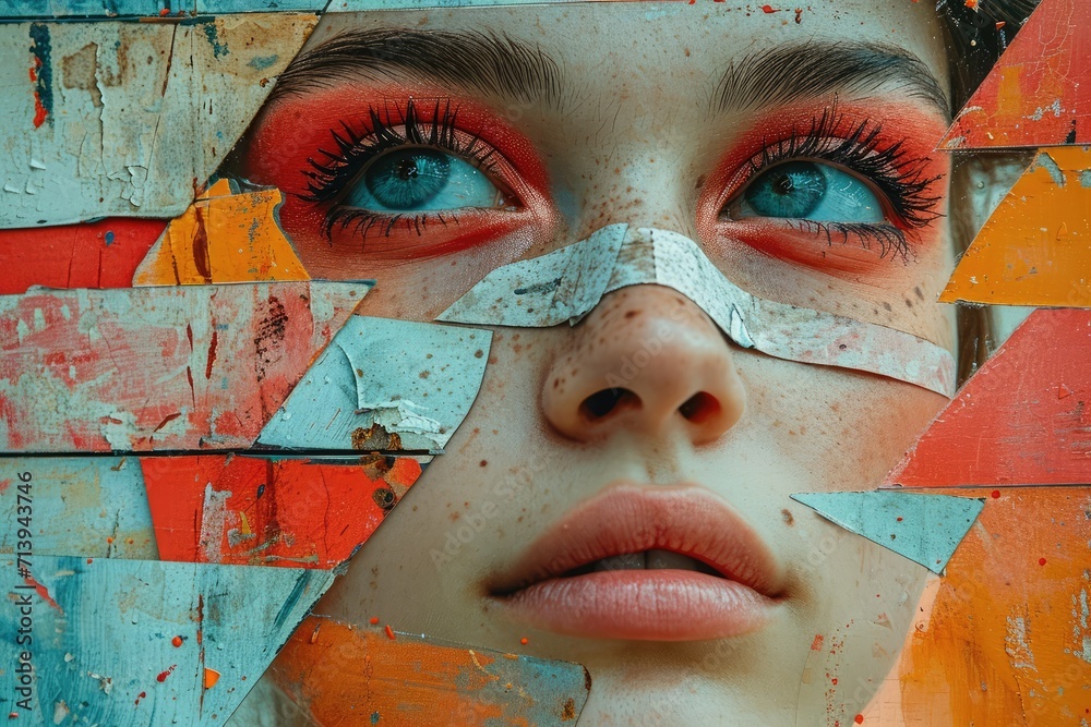 Geometric Self Portrait With Woman's Head In Photo Collage Lands Art ...