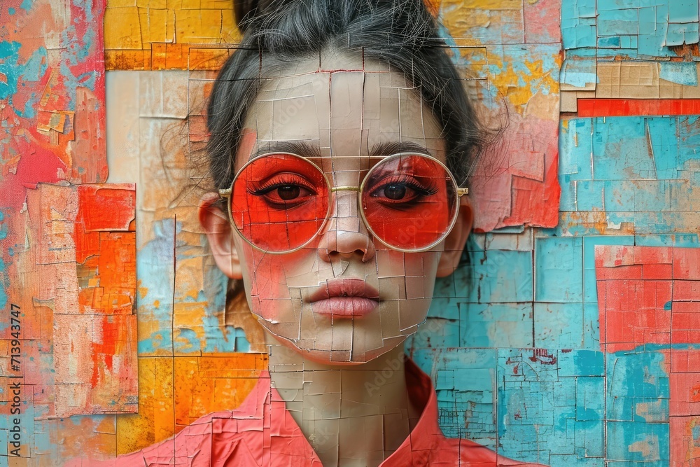 Geometric Self Portrait With Woman's Head In Photo Collage Lands Art ...