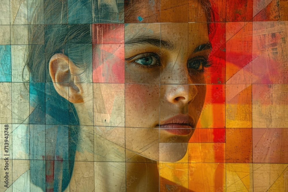 Geometric Self Portrait With Woman's Head In Photo Collage Lands Art ...