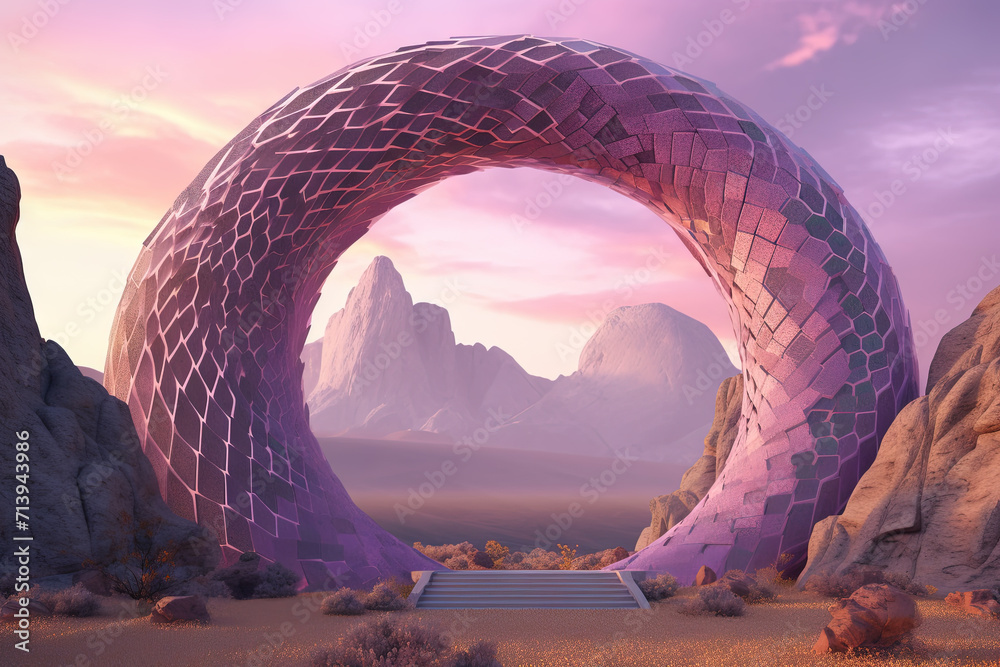 Surreal crystal gate or arc. Fictional architecture or sci-fi object in ...